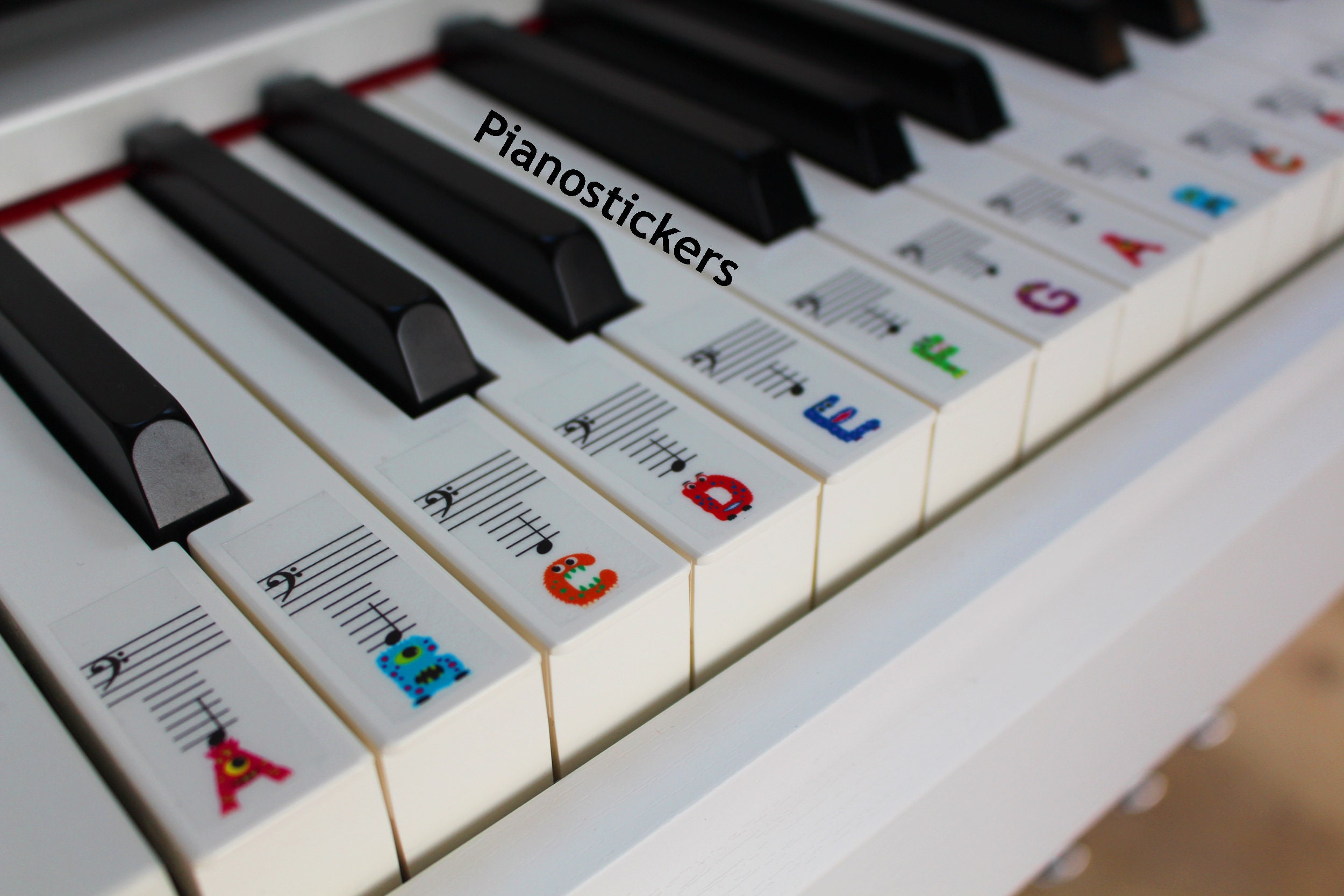 Piano Stickers 88 Key Set for the White Keys Only, Kids Monster, Clear ...