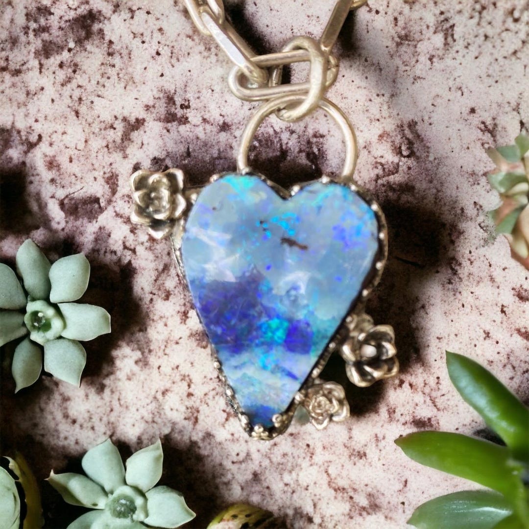 Sterling Electric Blue Boulder Opal Floral Pendant - Etsy