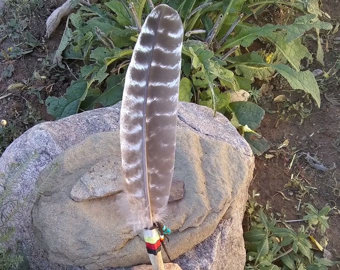 Smudging Feather-medicine Wheel-four Directions-leather Sinew-turkey ...