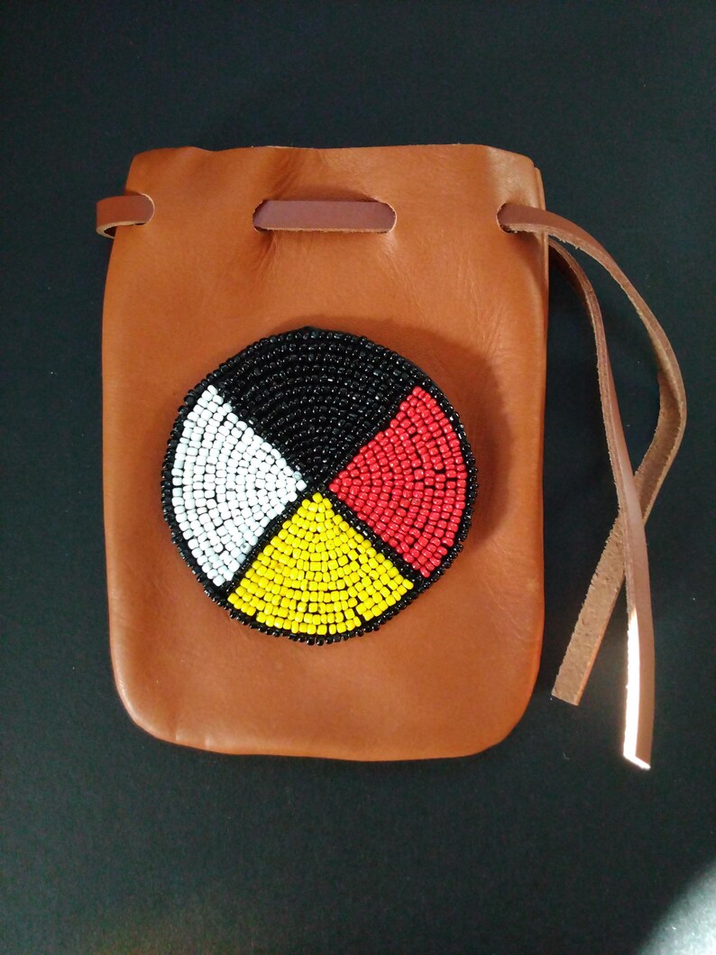 Deer Hide Medicine Bag Necklace: Beaded Rosette, Four Directions - Etsy