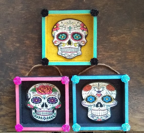 Sugar Skull Shadow Box-55day of the Dead-hand - Etsy