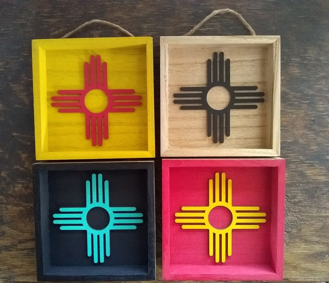 Zia Shadow Box-5"×5"-mix & Match-hand Painted-teak Stain-wall Hanging ...