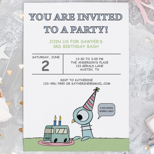 DIY Template the Pigeon Birthday Party Invitation | Etsy