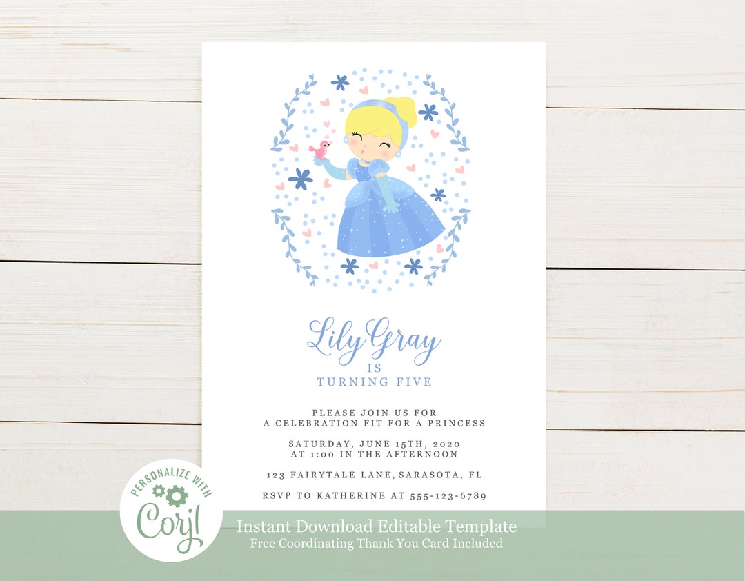 Editable Template Cinderella Birthday Party Invitation - Etsy