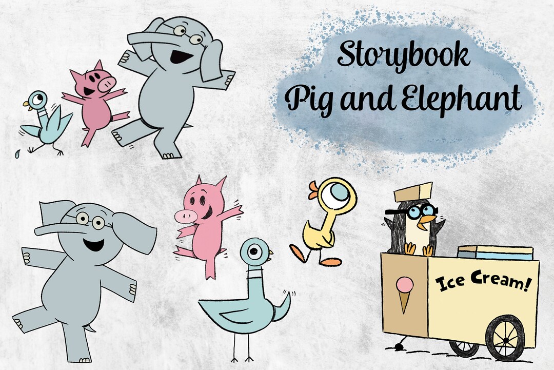 Storybook Pig and Elephant Clipart PNG - Instant Download - Etsy