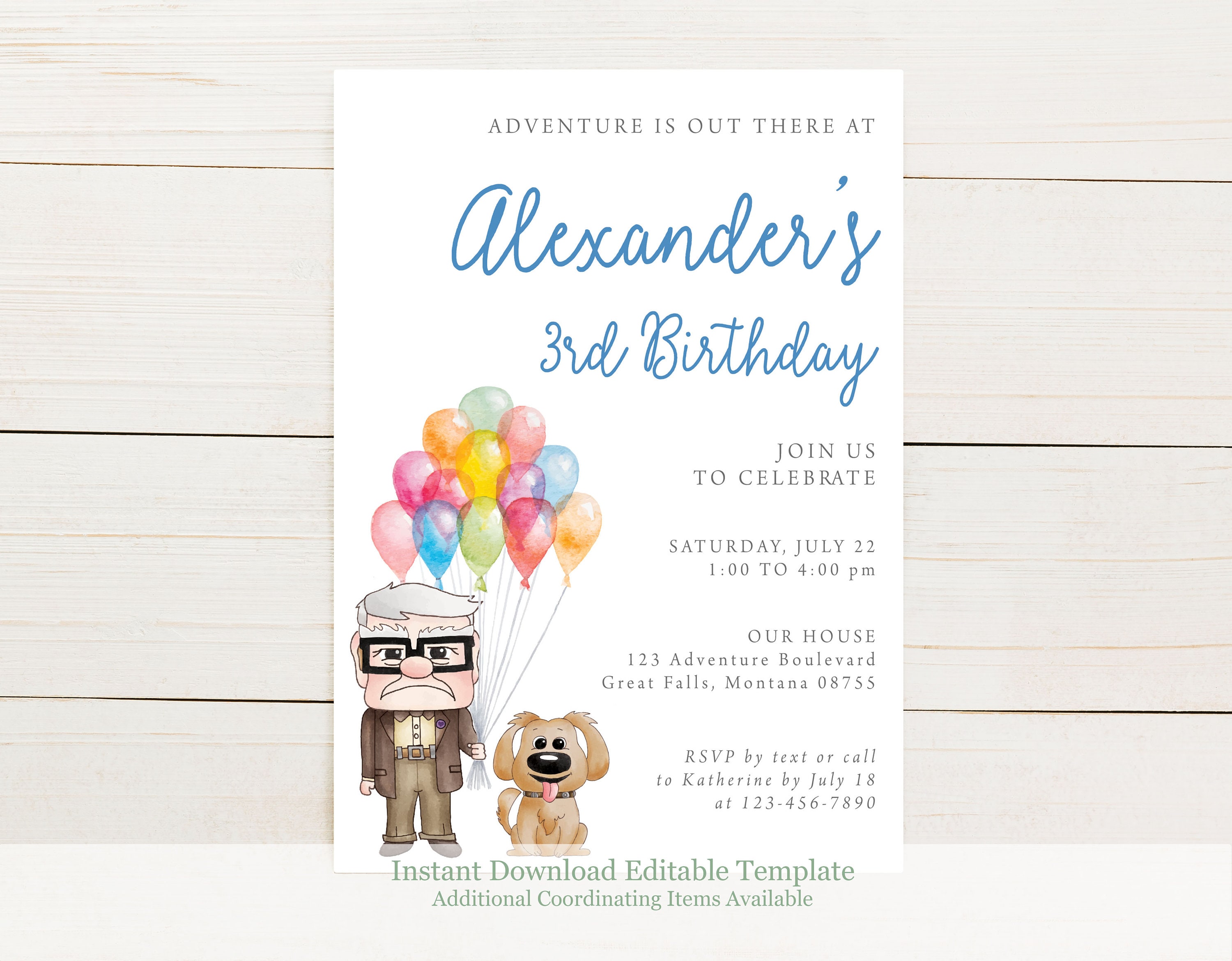DIY up Carl and Dug Birthday Party Invitation - Etsy