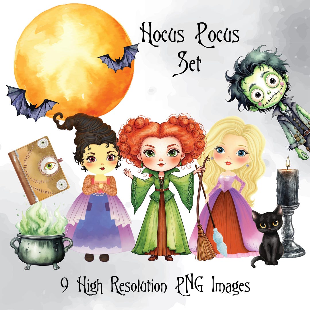 Hocus Pocus Halloween Clipart Bundle, Hocus Pocus Halloween PNG Set ...