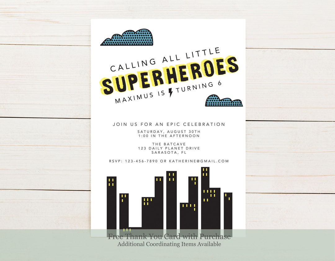 Super Heroes Birthday Party Invitation Customized for You - Etsy