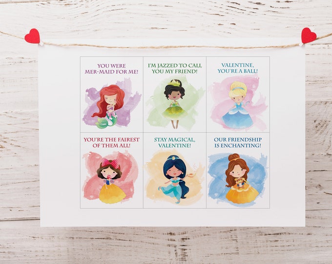 Printable Princess Valentines, Classroom Valentines Day Cards for Kids ...