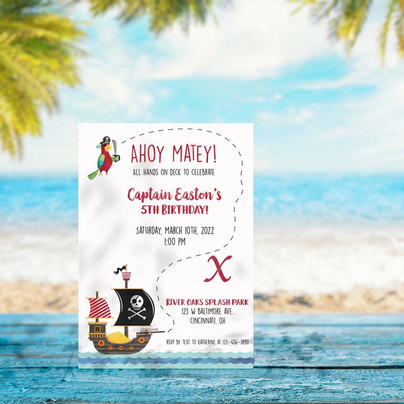 Pirate Map Birthday Party Invitation Pirate Theme Birthday | Etsy