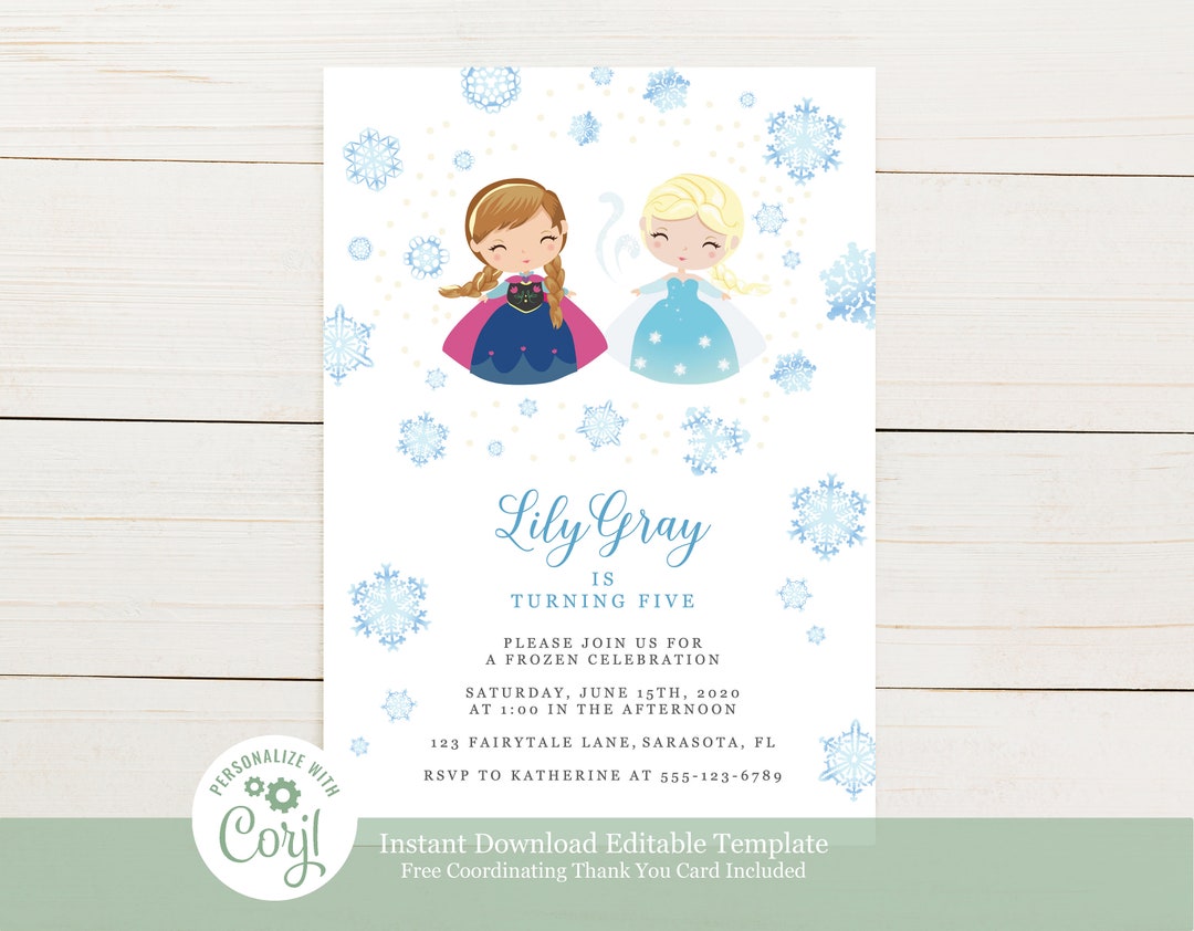 Editable Template Frozen Birthday Party Invitation - Etsy