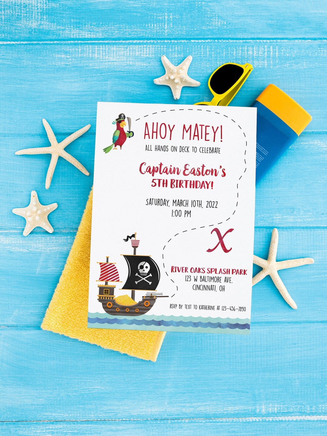 Pirate Map Birthday Party Invitation Pirate Theme Birthday - Etsy