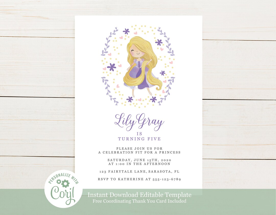 Editable Template Rapunzel Birthday Party Invitation - Etsy