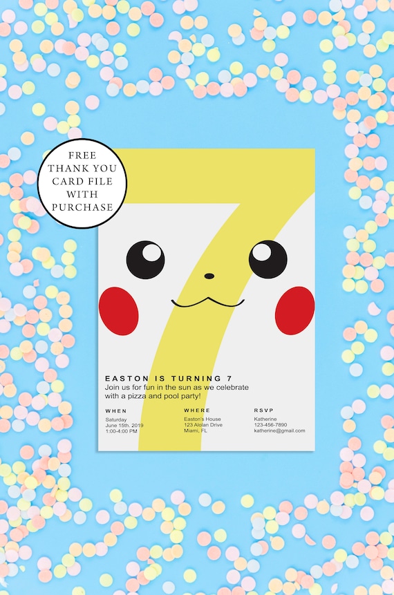 Pokemon Birthday Invitation Pikachu Invitation Pokemon | Etsy