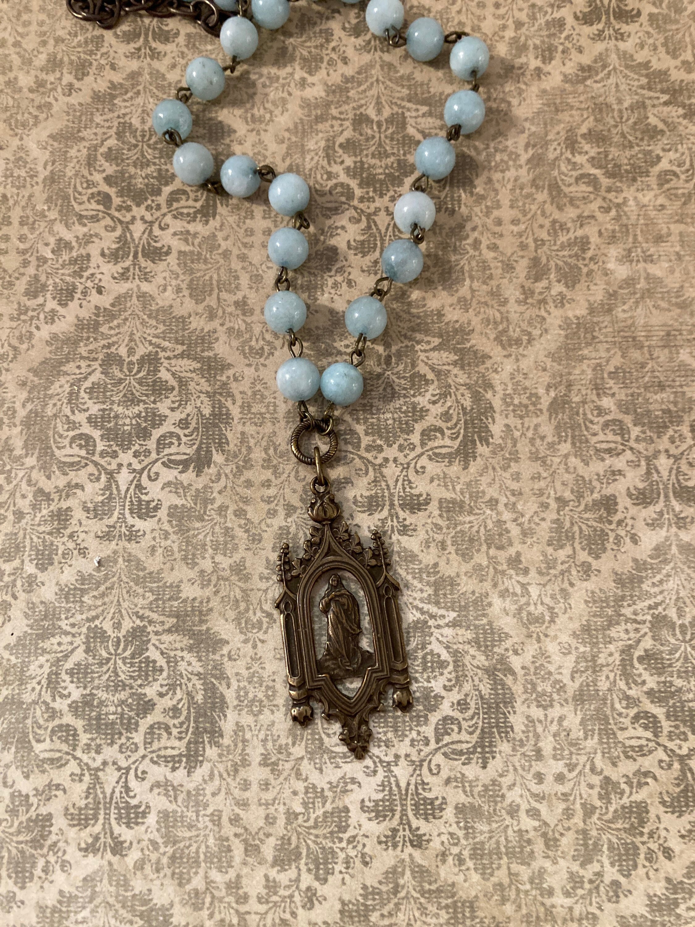 Bronze Virgin Mary Medal Gothic Setting Necklace - Etsy