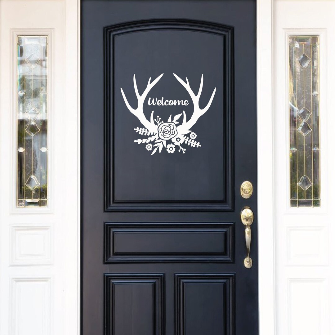Front Door Welcome With Antler Border Vinyl Decal - Etsy