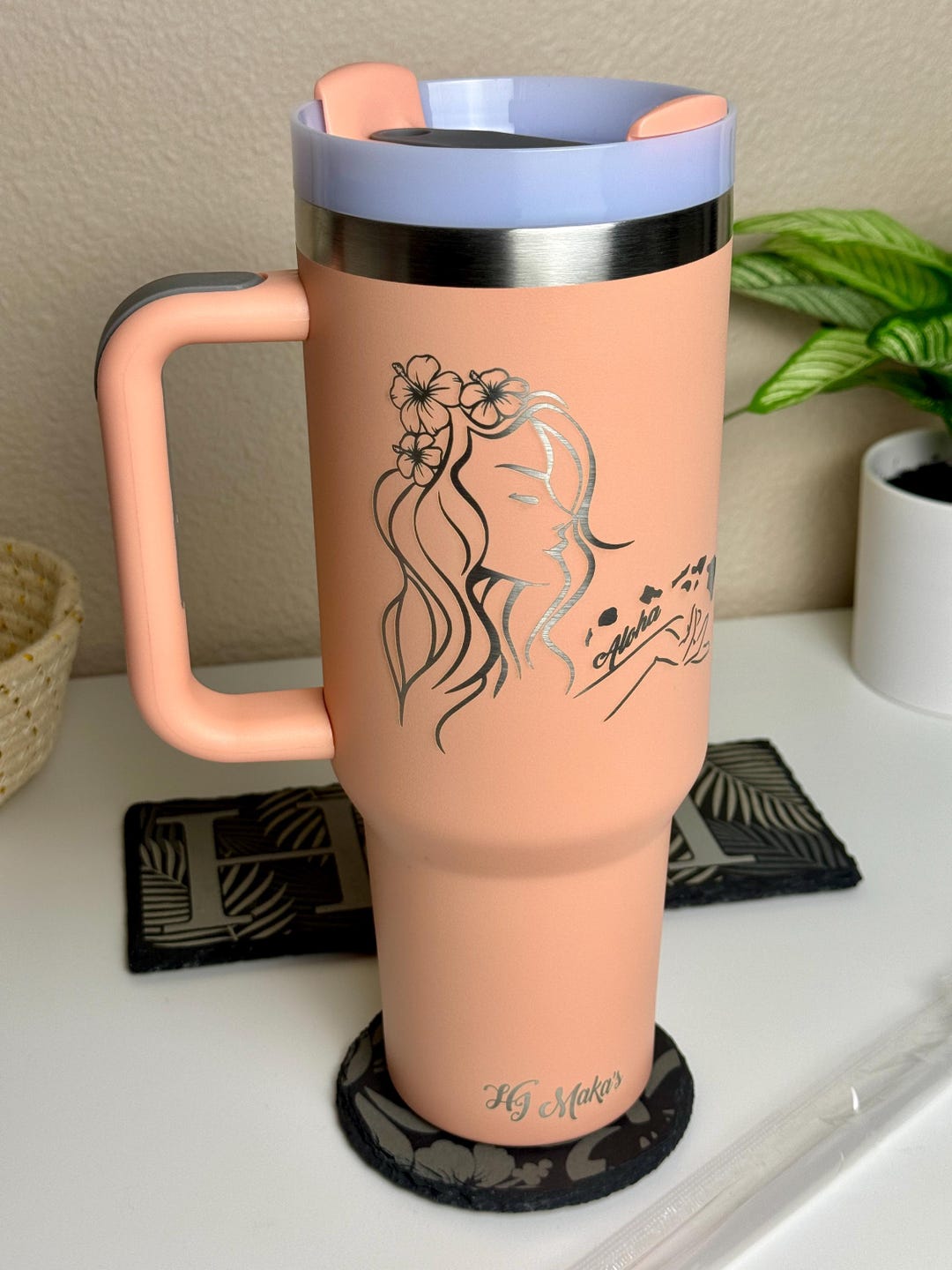 40oz Tumbler Aloha Wahine Girl Handle and Straw Insulated Engraved Cup ...