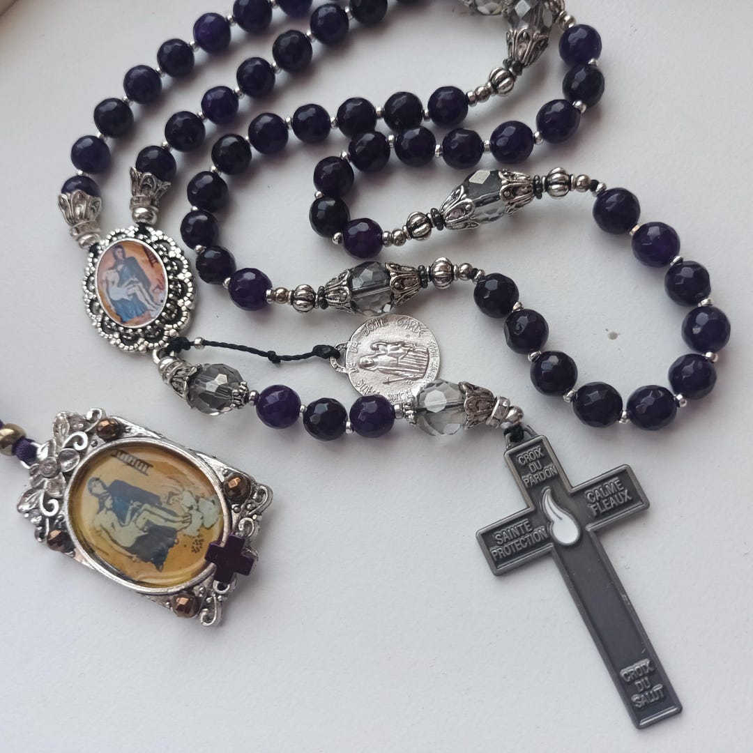 Rosary Cross of Forgiveness, Medal of Marie Julie Jahenny, Purple ...