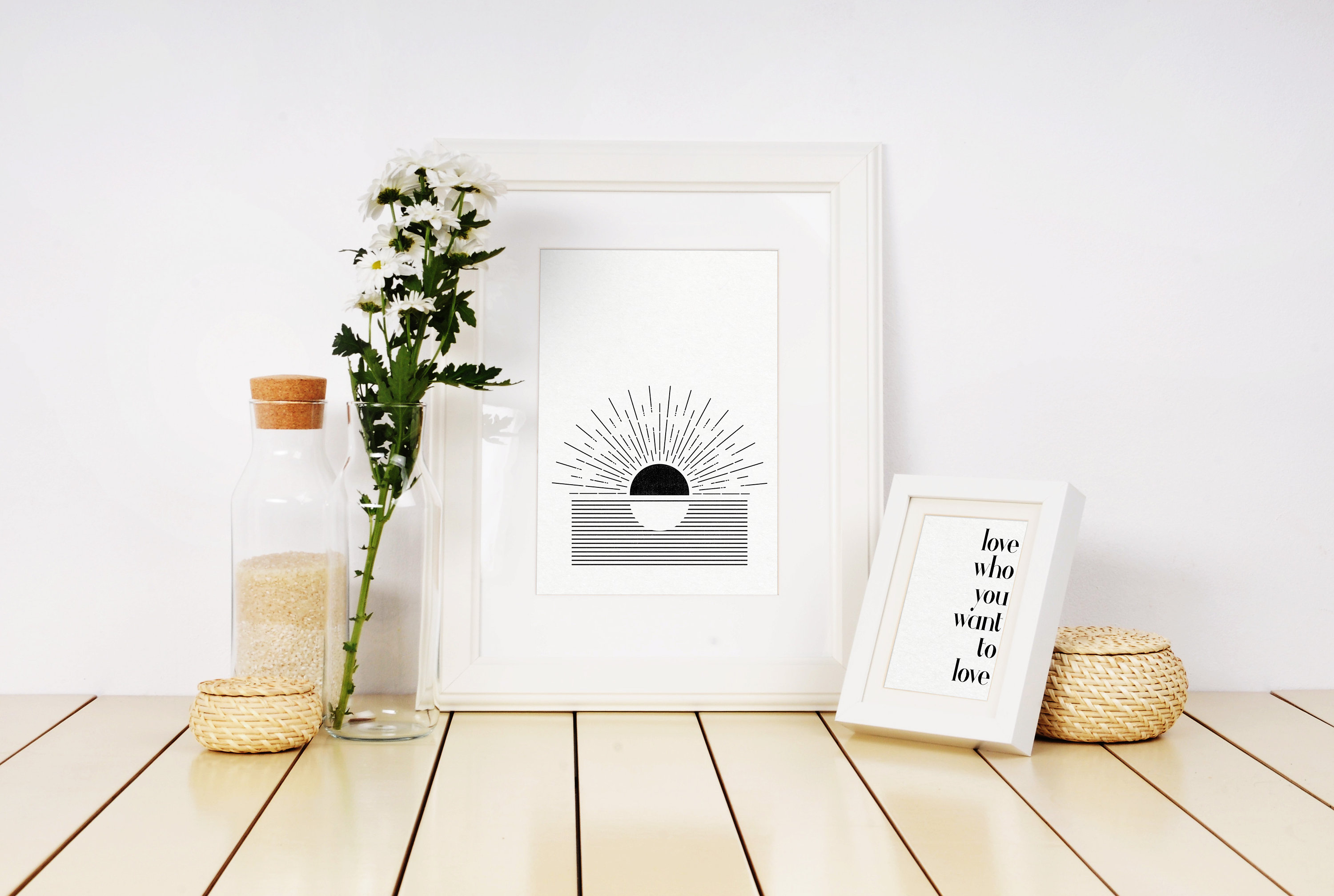 RISING SUN Line Art Mid Century Modern Printable Geometric Wood Block ...