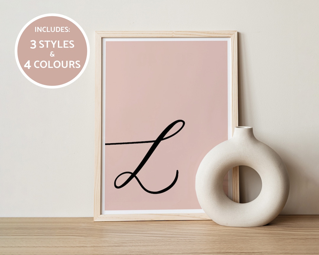 Letter L Print Multiple Styles and 4 Colours Minimal Pink Cursive ...