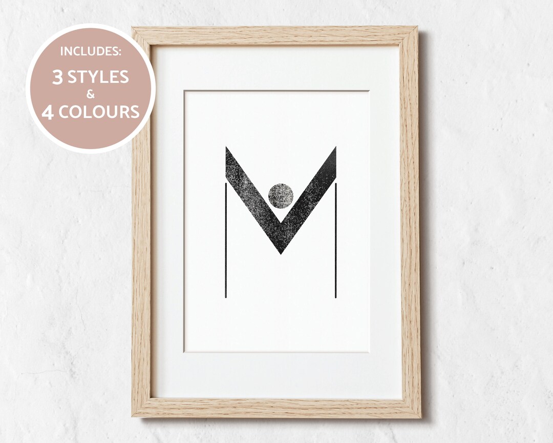 LETTER M Print in 3 Styles and 4 Colours Geometric Mid Century Modern ...