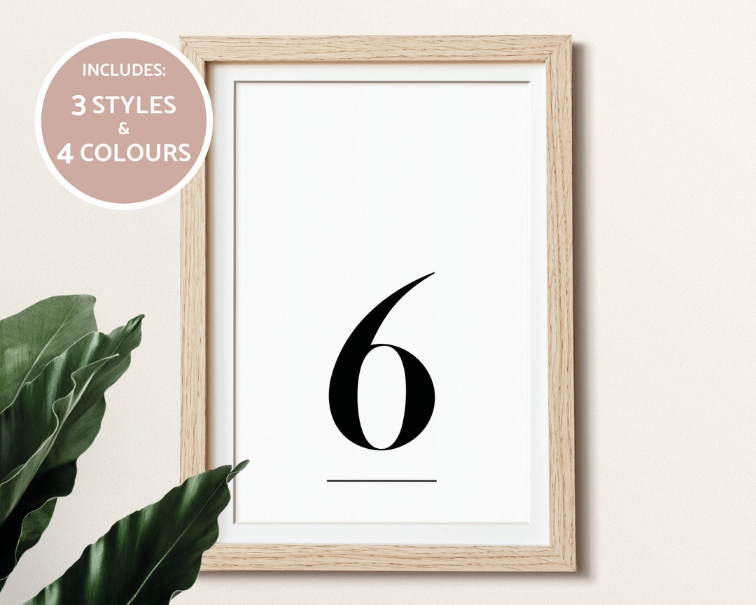 NUMBER SIX Print in Multiple Styles and Colours Modern Printable ...
