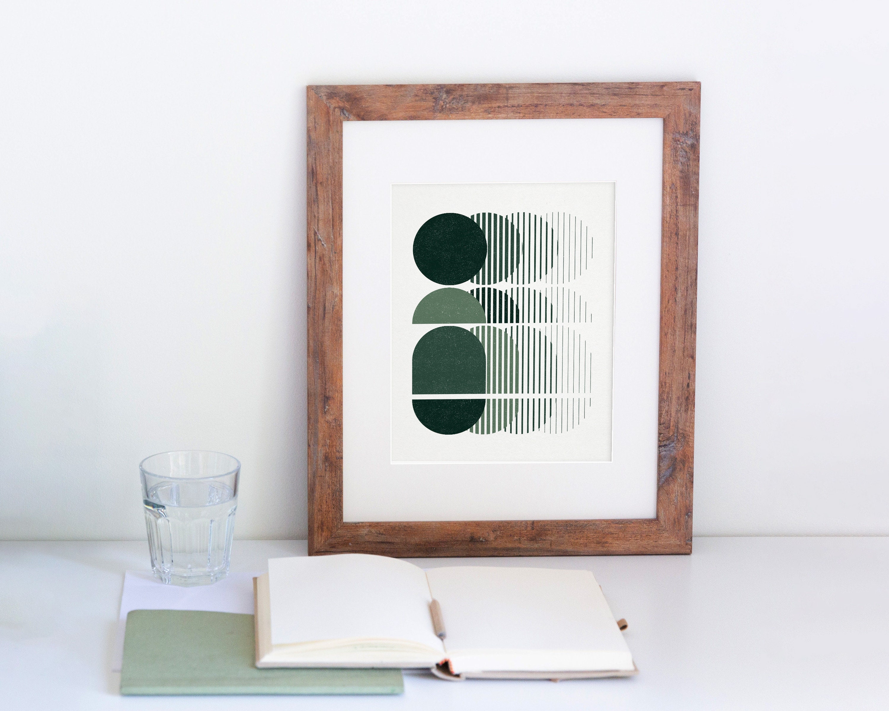 Green Line Art Modern Printable Geometric Abstract Mid | Etsy