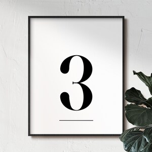 NUMBER THREE 3 Styles and 4 Colours Modern Wall Art Printable Minimal ...