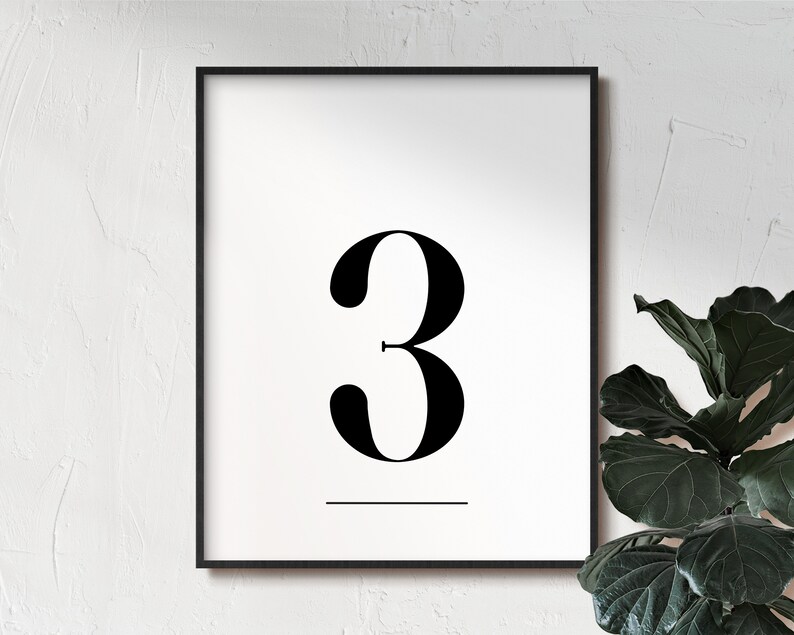 NUMBER THREE 3 Styles and 4 Colours Modern Wall Art Printable Minimal ...