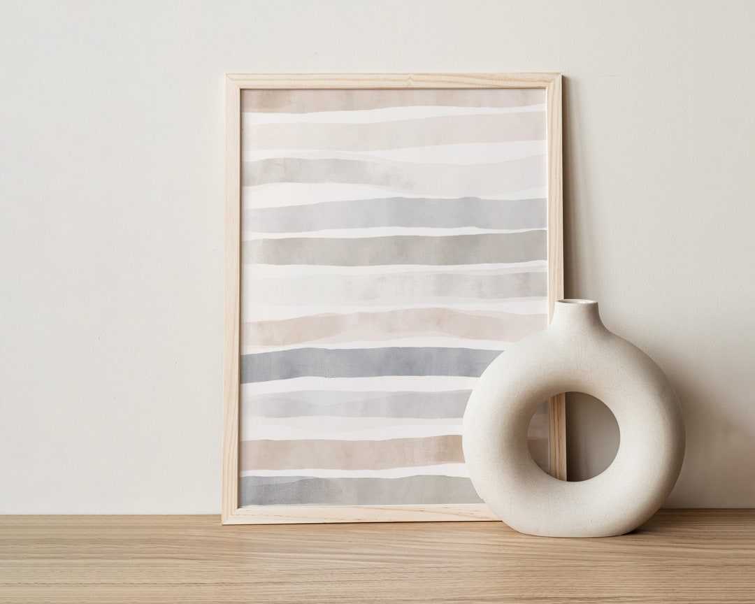 Dreamy Greige Watercolour Lines Soft Organic Neutral Print at Home Wall ...