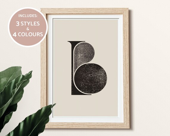 Letter B Print in 3 Styles and 4 Colours Modern Wall Art | Etsy