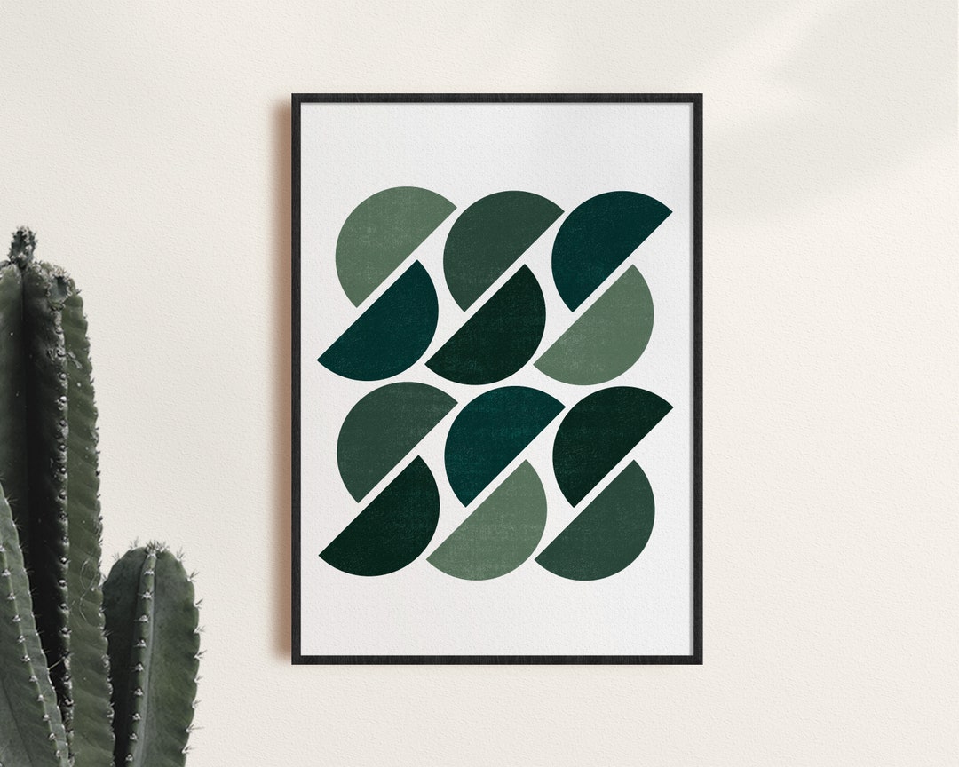 Forest Green Half Circle Geometric Printable Mid Century Modern Print ...