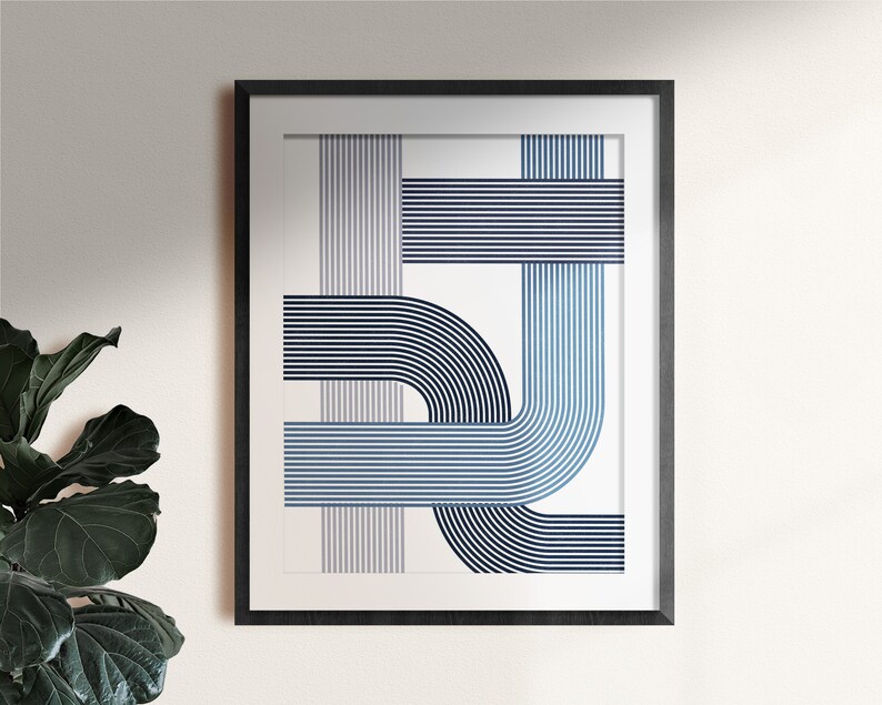 Blue Line Art Geometric Printable Nursery Mid Century Modern - Etsy UK
