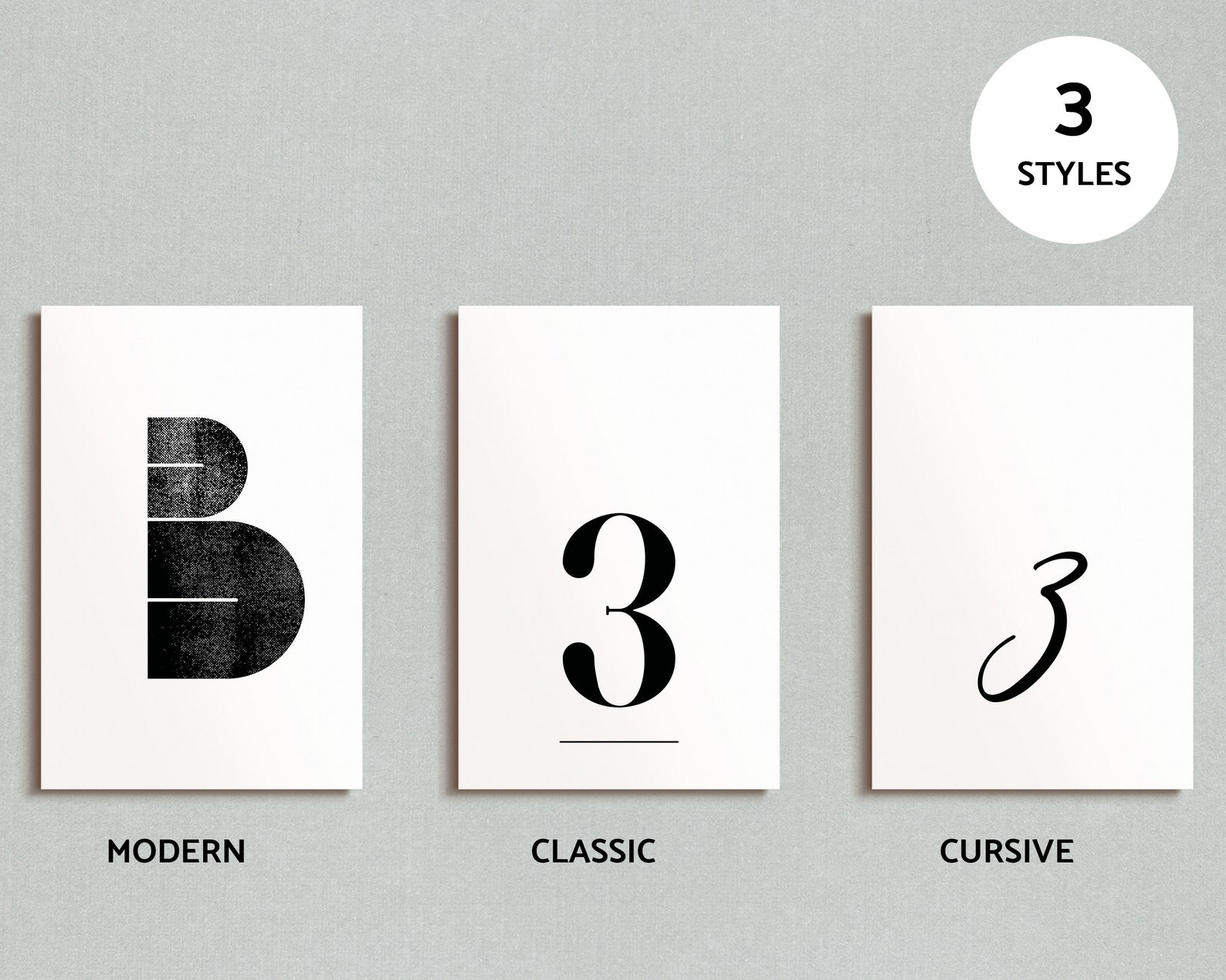 NUMBER THREE 3 Styles and 4 Colours Modern Wall Art Printable Minimal ...