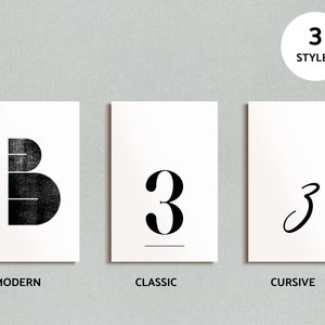 NUMBER THREE 3 Styles and 4 Colours Modern Wall Art Printable Minimal ...