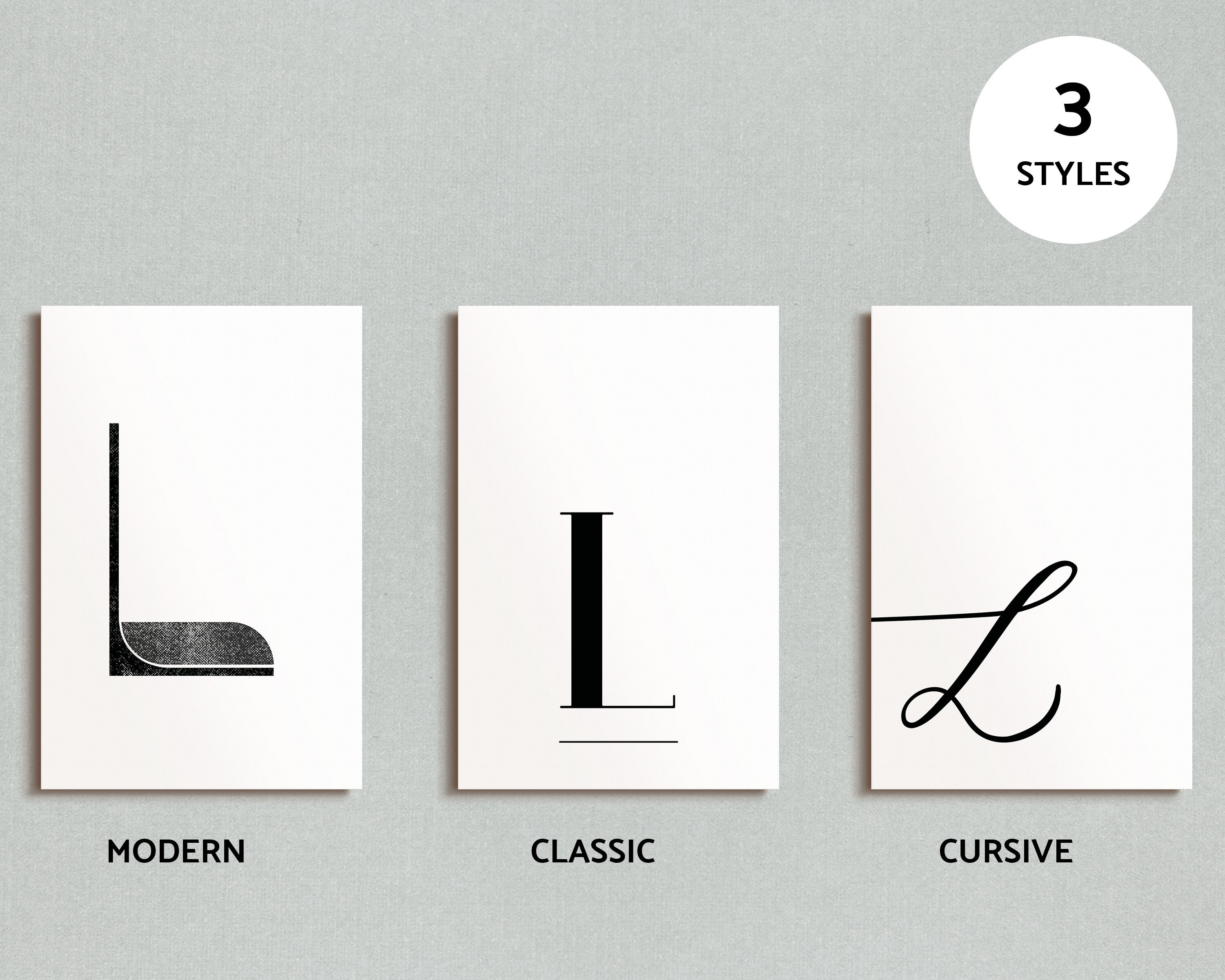 Letter L Print Multiple Styles and 4 Colours Minimal Pink Cursive ...