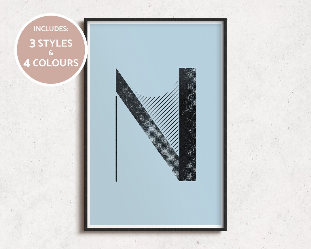 LETTER N Print in Different Styles and Colours Textured Minimal Wall ...