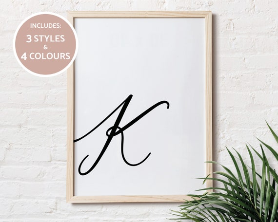 Letter K Print in Multiple Styles and Colours Modern Cursive | Etsy