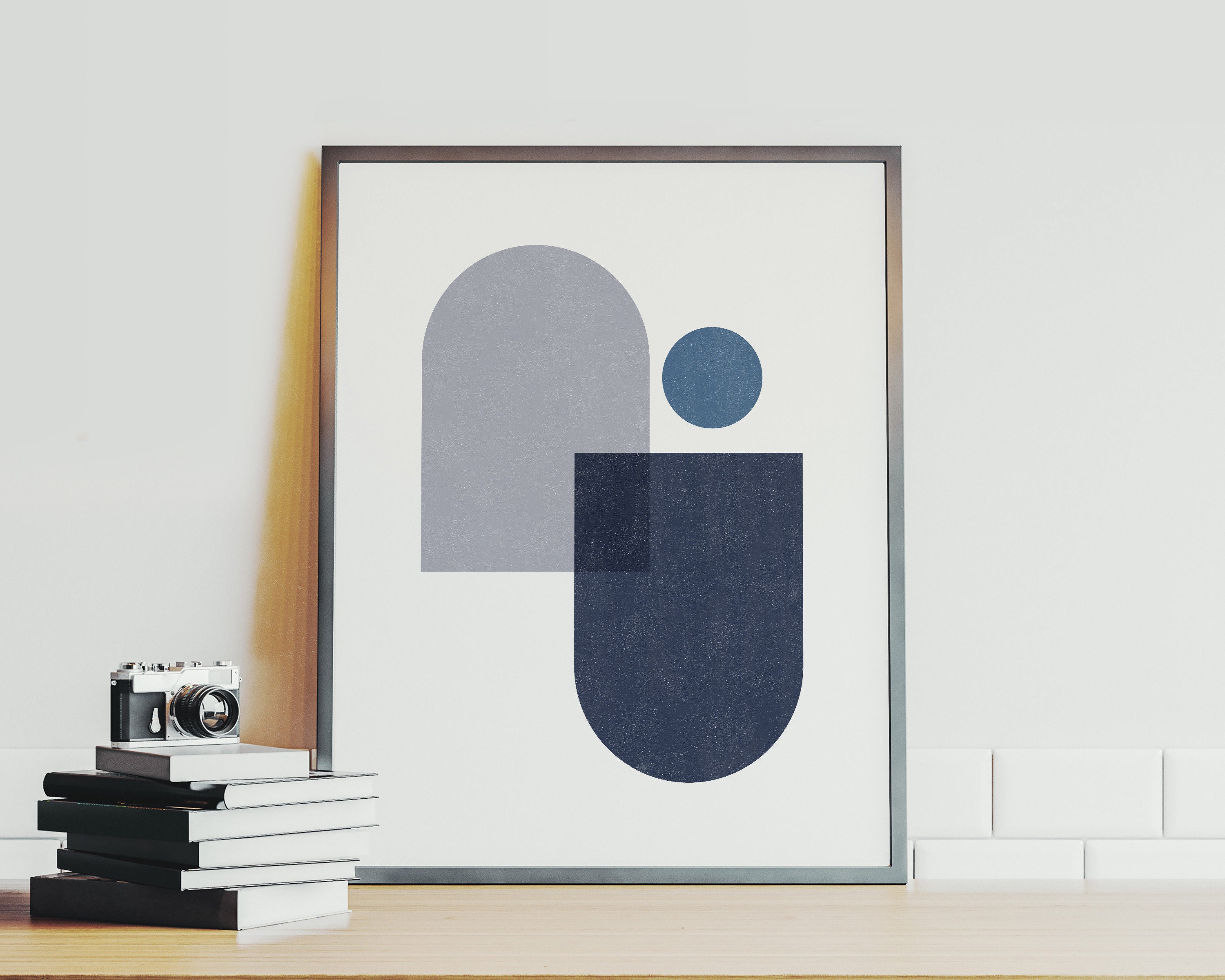 Geometric Dark Blue Printable Minimal Decor Mid Century Modern | Etsy