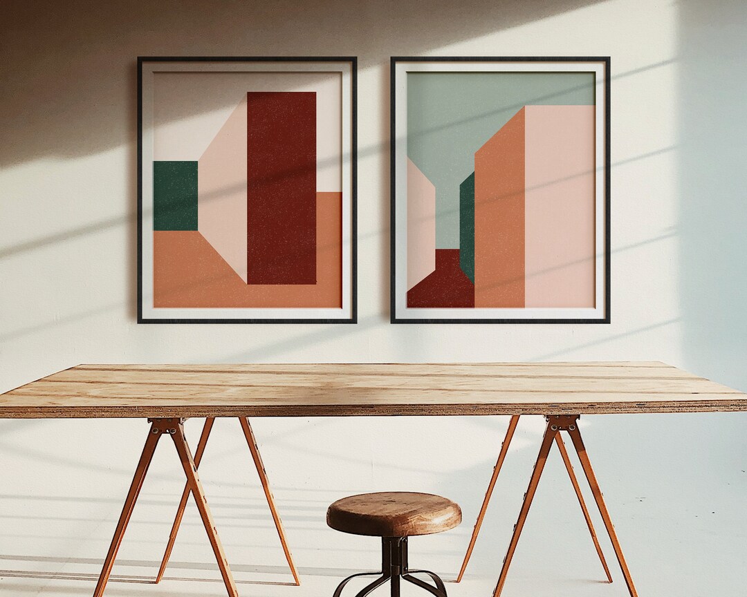 Set of Two RETRO EARTHY TONES Printable Minimal Abstract Architecture ...