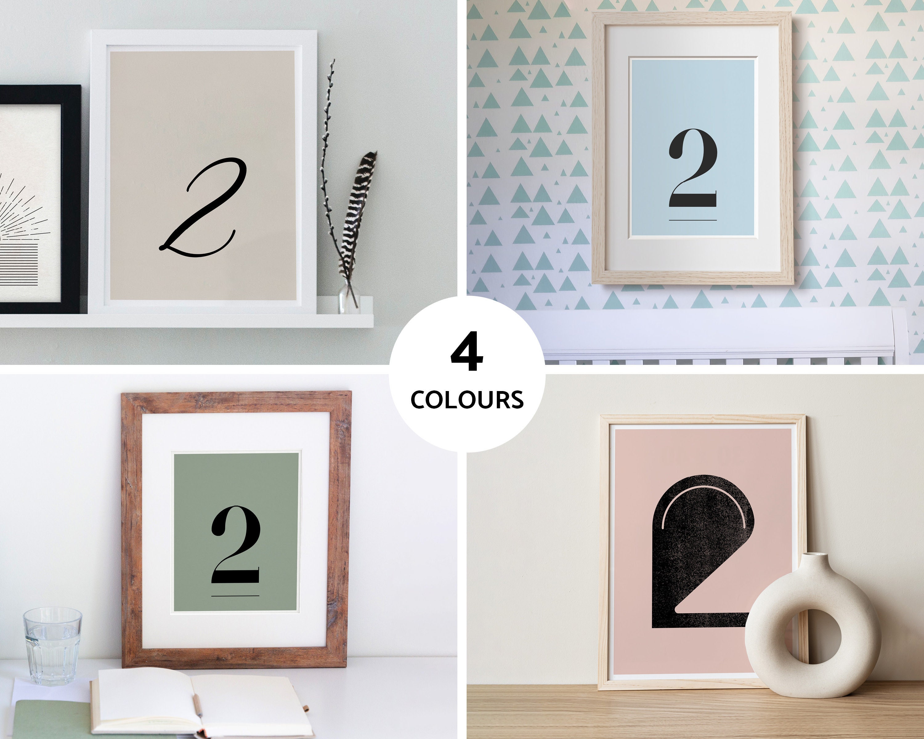 NUMBER TWO Print in Multiple Styles and Colours Modern Wall Art ...