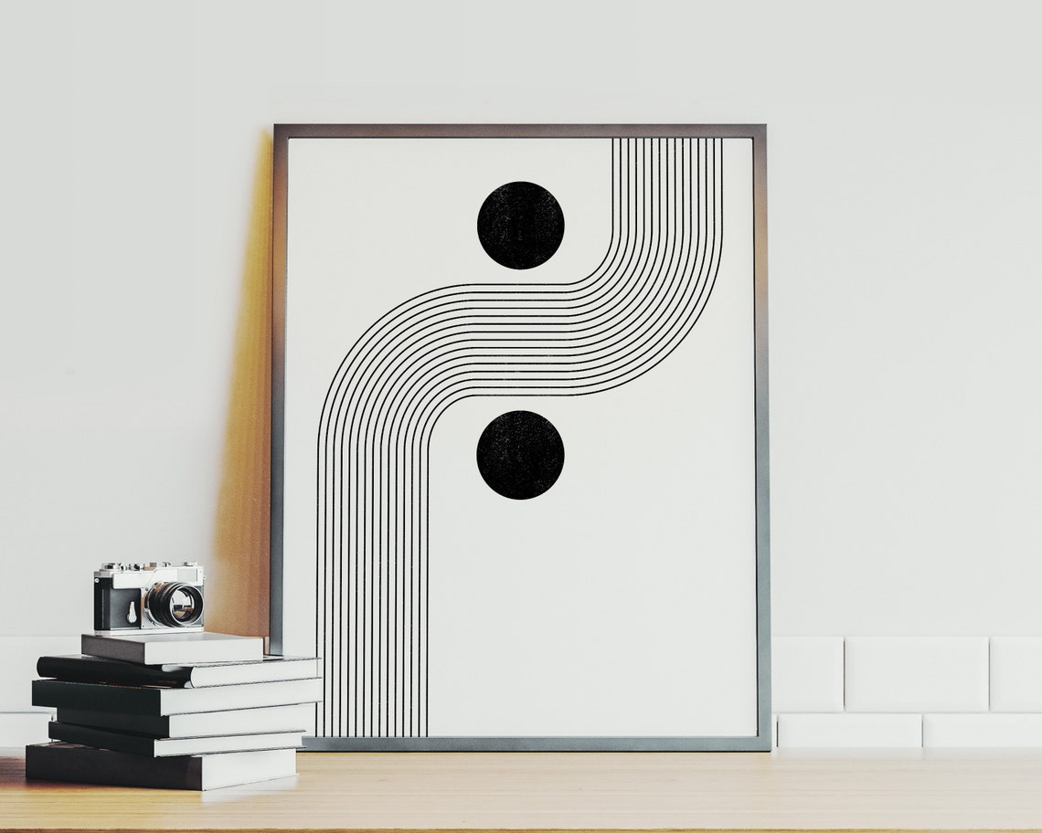 Monochrome Line Art Printable Geometric Mid Century Modern | Etsy