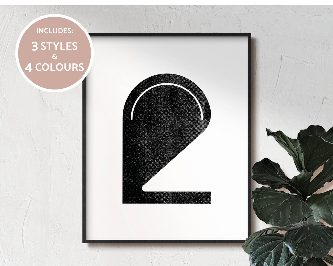 NUMBER TWO Print in Multiple Styles and Colours Modern Wall Art ...