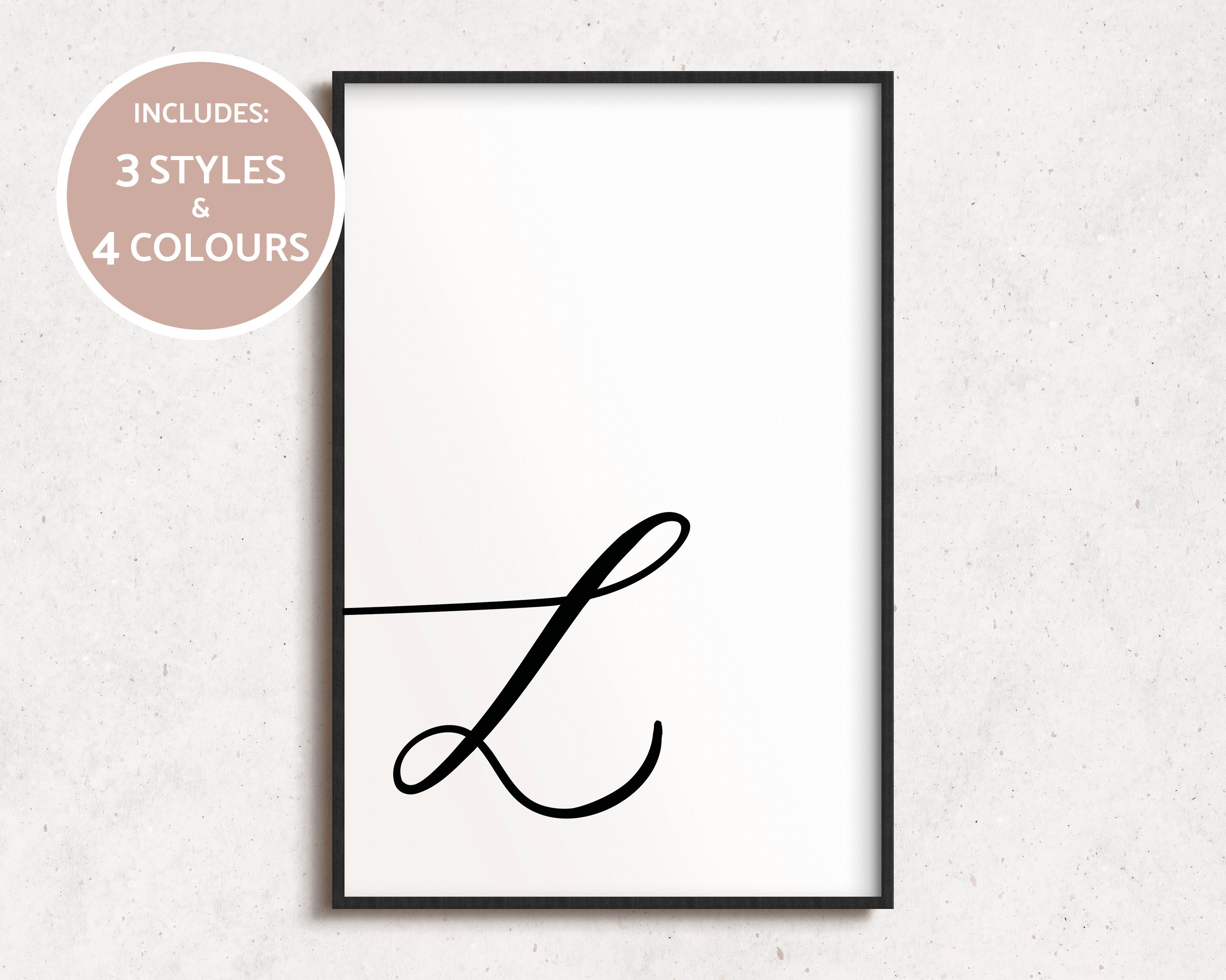 Letter L Print Multiple Styles and 4 Colours Minimal Pink Cursive ...