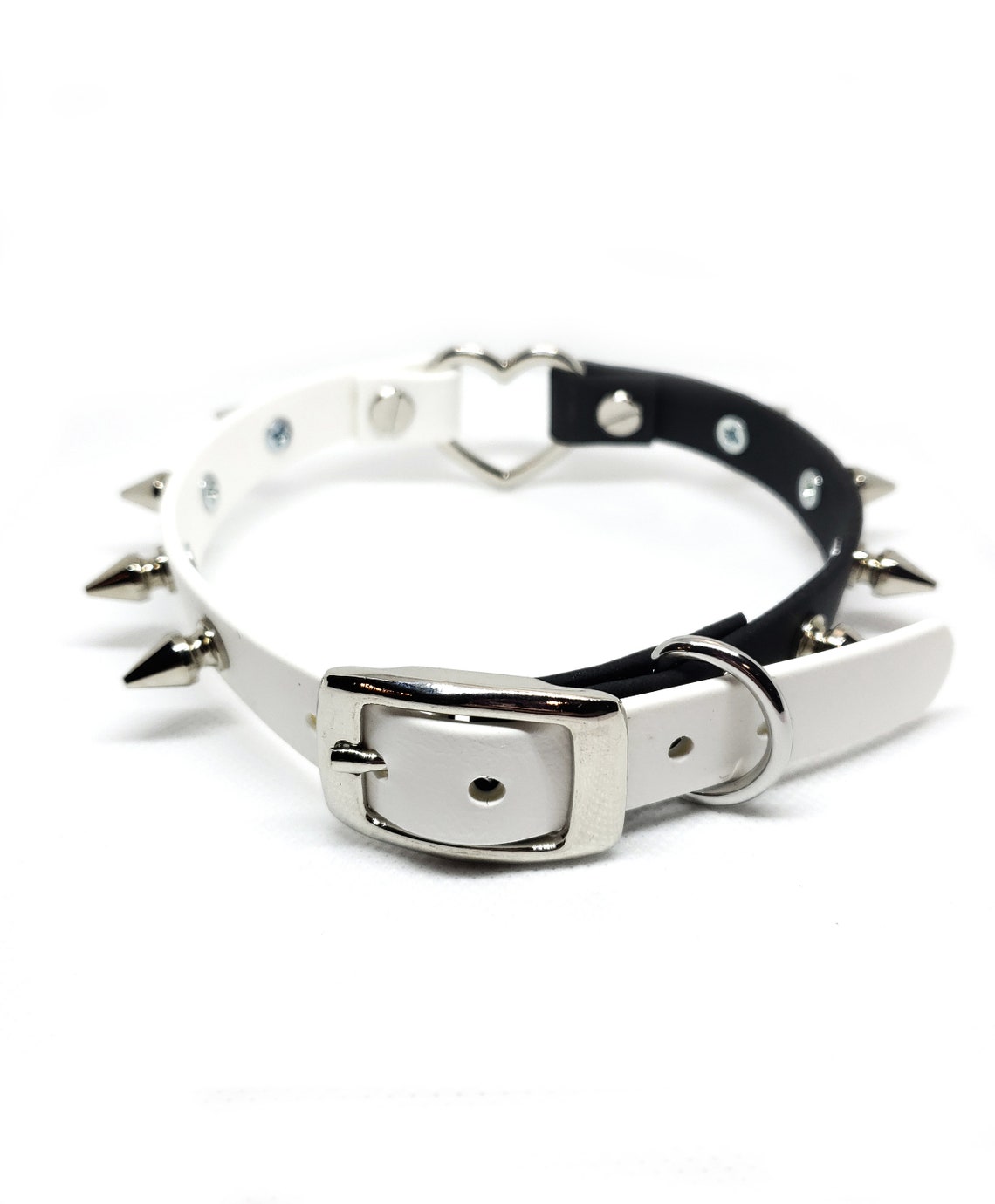 AORTA SINISTER Heart Collar in Black & White Vegan Leather, Half and ...
