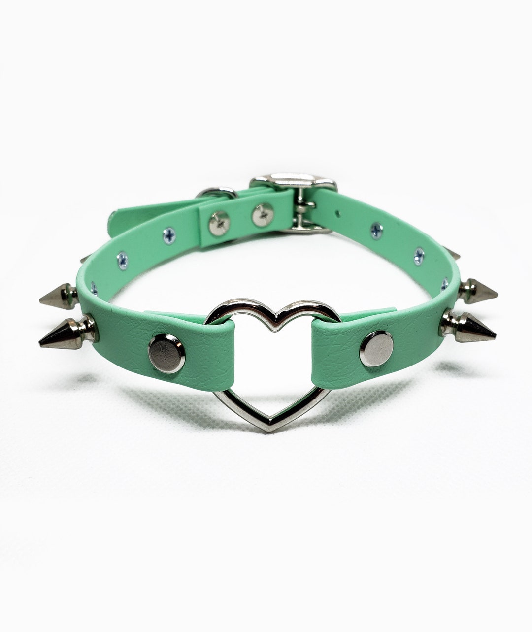 AORTA SINISTER Heart Collar in Mint Vegan Leather - Etsy