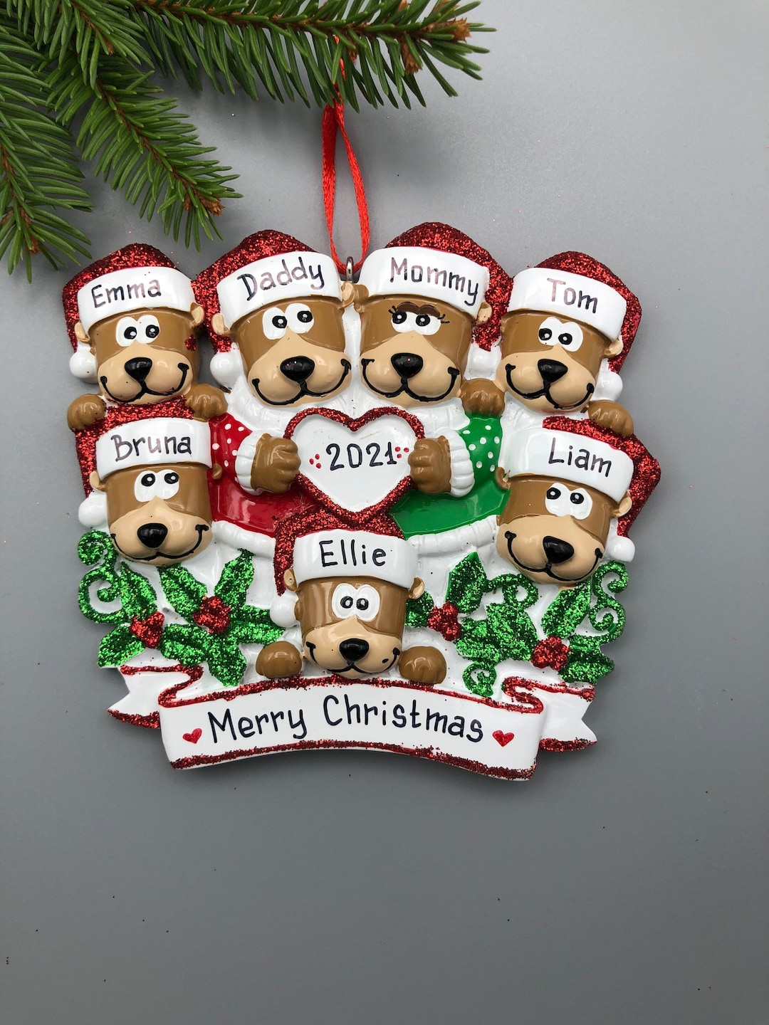 7 Bears Personalized Christmas Ornament, Family of Seven Bears Ornament ...