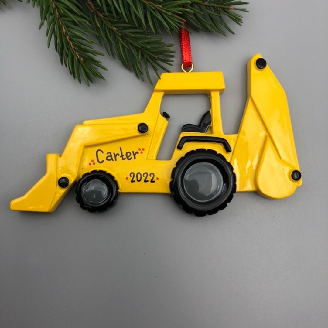 Personalized Bulldozer Ornament, Yellow Backhoe Ornament, Construction ...