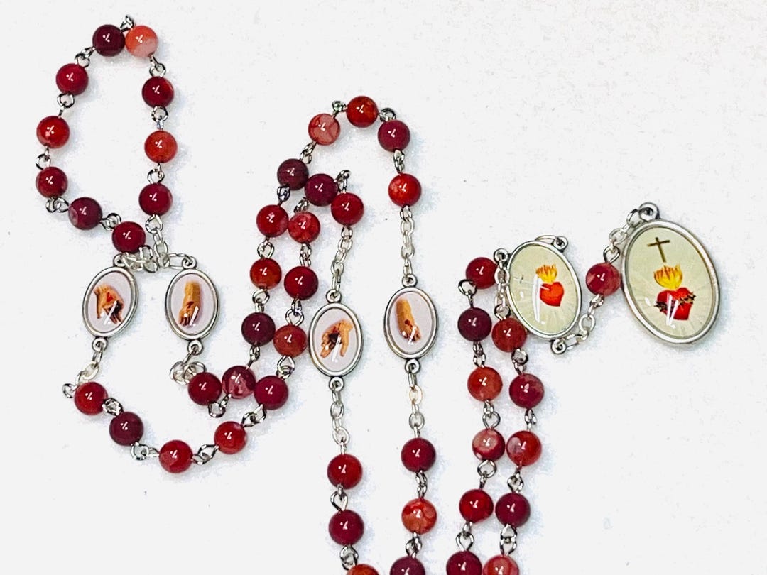 Precious Blood Chaplet in Red Fire Agates With Color Medals - Etsy