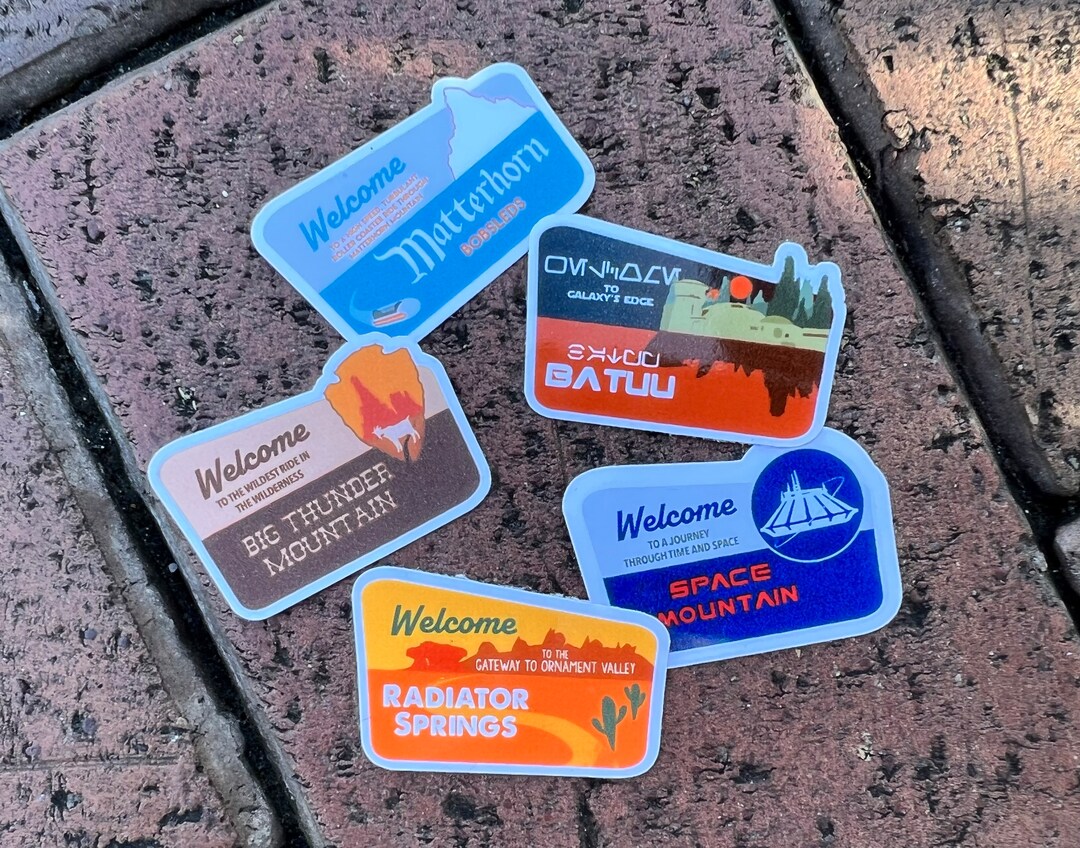 Park Ride Assorted Mini Stickers, Disneyland Ride Signs, Disneyworld ...